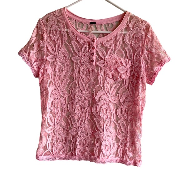Poof! | Tops | Poof Beautiful Pink Lace Top Blouse | Poshmark